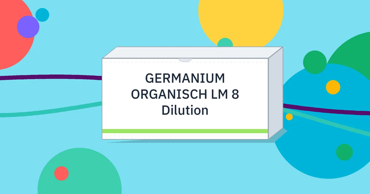 Symbolbild: Packung mit der Aufschrift GERMANIUM ORGANISCH LM 8 Dilution (PZN 16363673) – Verfügbarkeit und Bezug in Apotheken in Frankfurt am Main