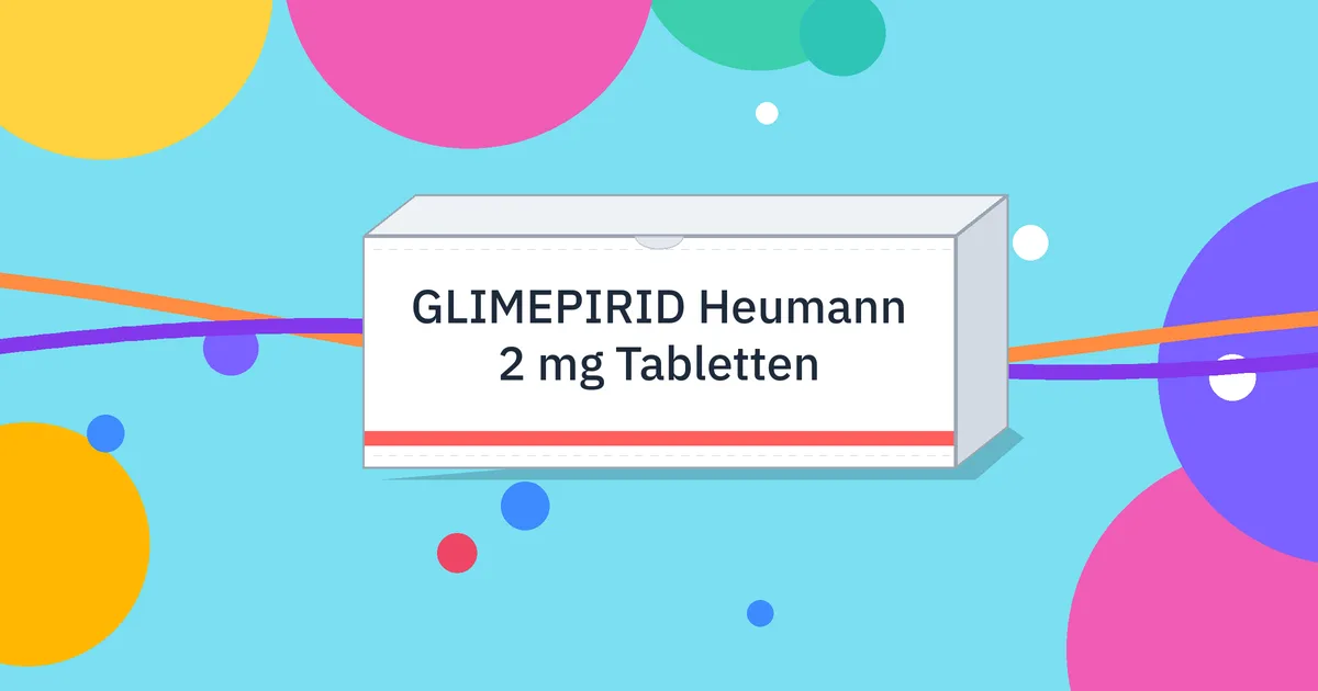 Symbolbild: Packung mit der Aufschrift GLIMEPIRID Heumann 2 mg Tabletten (PZN 04378824) – Verfügbarkeit und Bezug in Apotheken in Frankfurt am Main