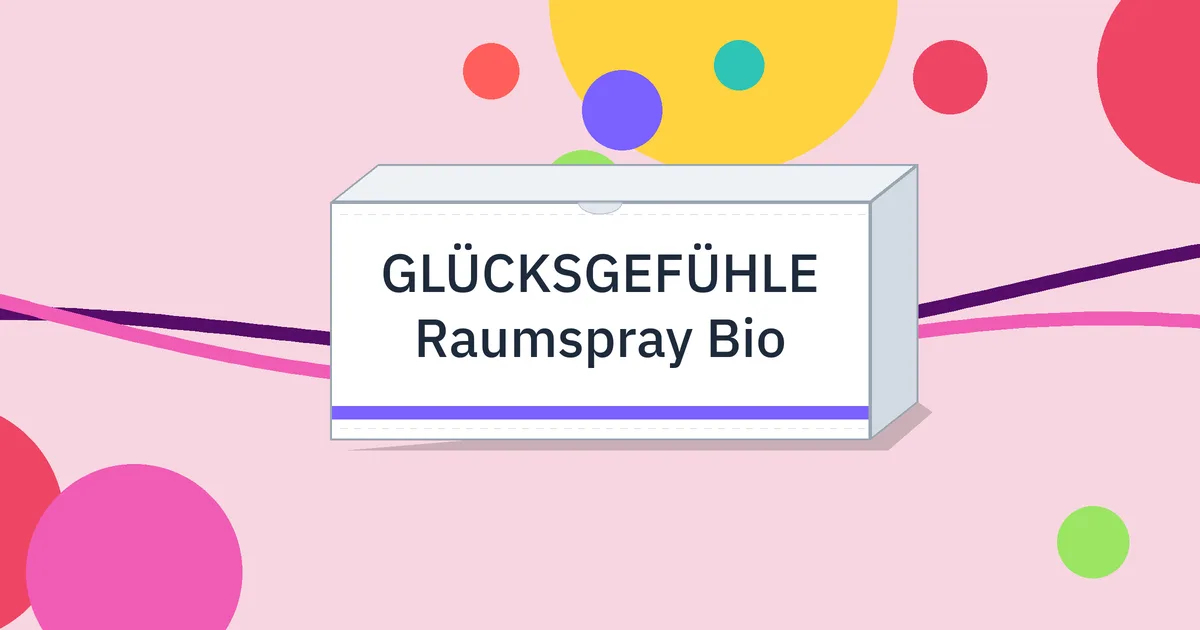 Symbolbild: Packung mit der Aufschrift GLÜCKSGEFÜHLE Raumspray Bio (PZN 15394683) – Verfügbarkeit und Bezug in Apotheken in Frankfurt am Main