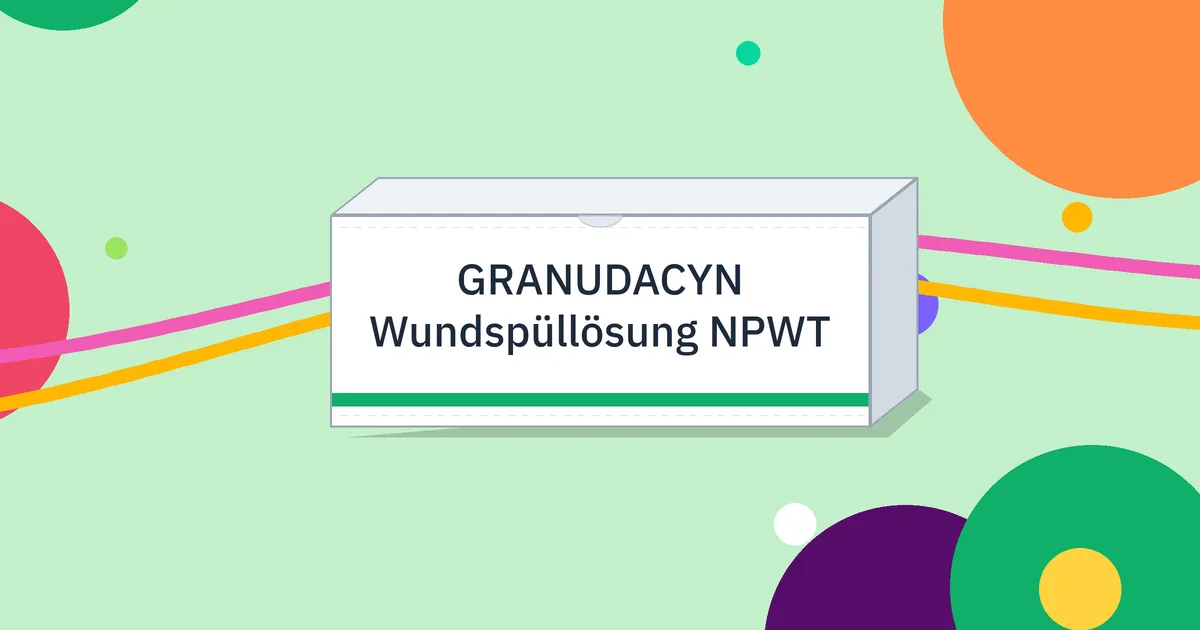 Symbolbild: Packung mit der Aufschrift GRANUDACYN Wundspüllösung NPWT (PZN 15565009) – Verfügbarkeit und Bezug in Apotheken in Frankfurt am Main