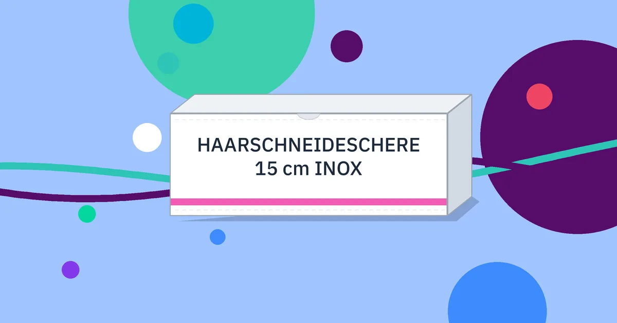 Symbolbild: Packung mit der Aufschrift HAARSCHNEIDESCHERE 15 cm INOX (PZN 12364983) – Verfügbarkeit und Bezug in Apotheken in Frankfurt am Main