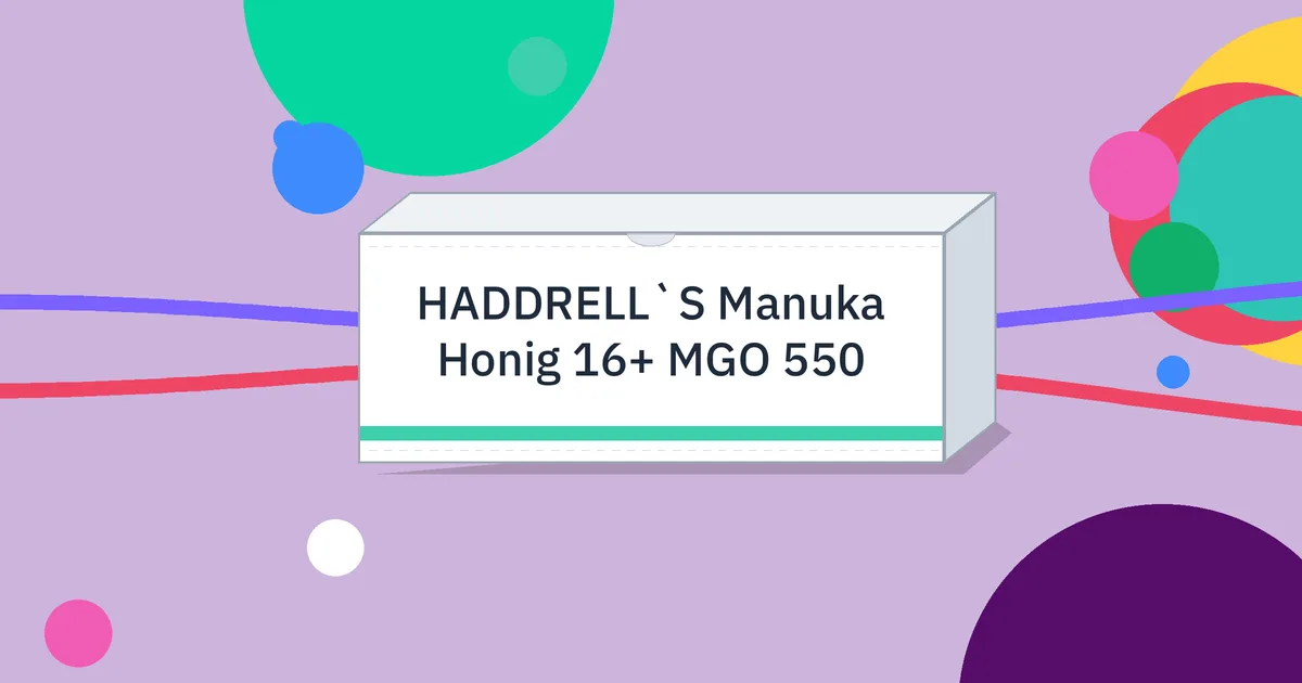 Symbolbild: Packung mit der Aufschrift HADDRELL`S Manuka Honig 16+ MGO 550 (PZN 15814748) – Verfügbarkeit und Bezug in Apotheken in Frankfurt am Main