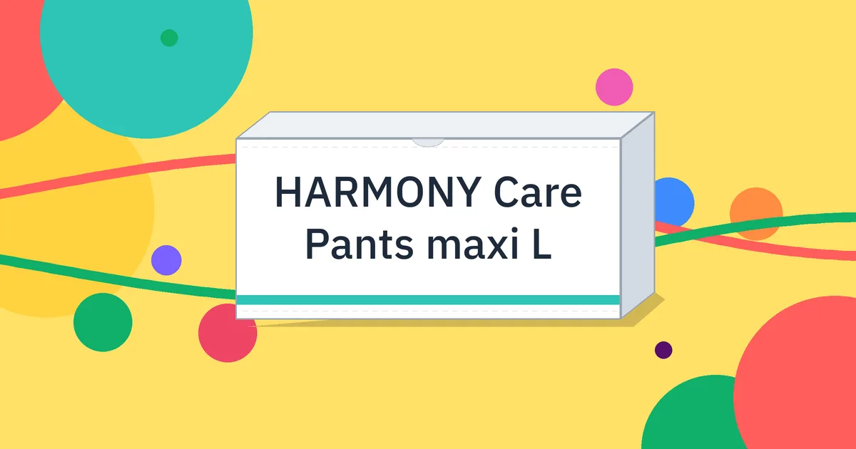 Symbolbild: Packung mit der Aufschrift HARMONY Care Pants maxi L (PZN 19208252) – Verfügbarkeit und Bezug in Apotheken in Frankfurt am Main