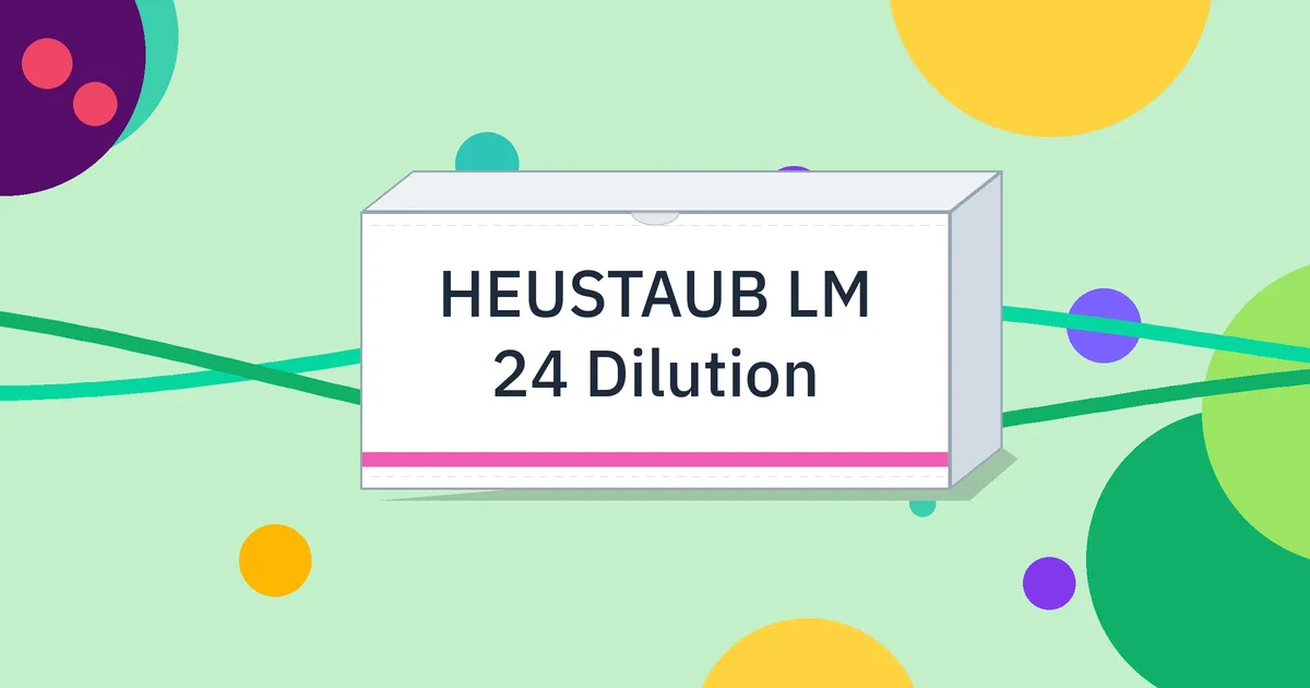 Symbolbild: Packung mit der Aufschrift HEUSTAUB LM 24 Dilution (PZN 12888485) – Verfügbarkeit und Bezug in Apotheken in Frankfurt am Main