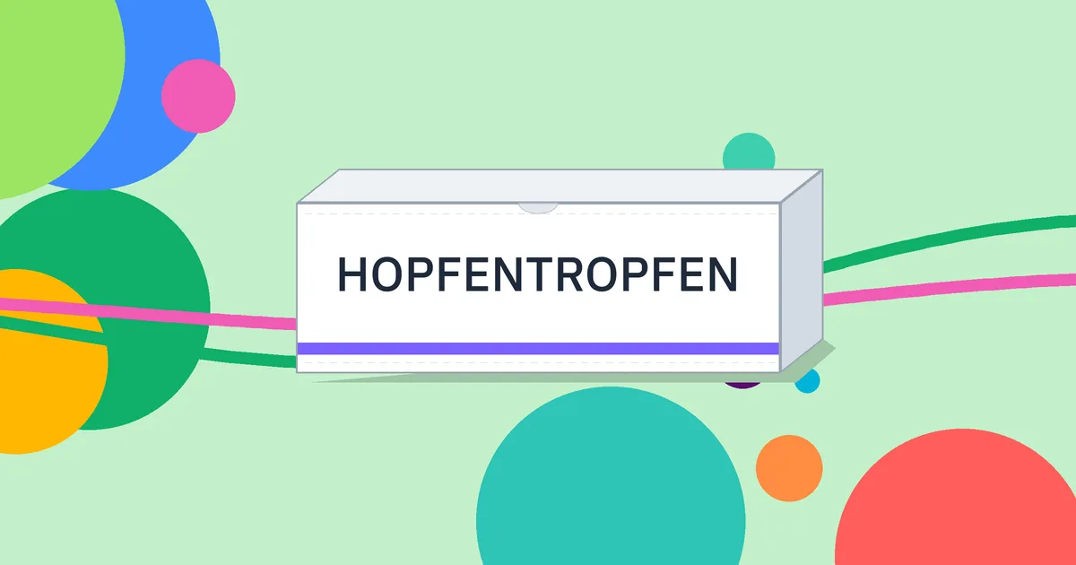 Symbolbild: Packung mit der Aufschrift HOPFENTROPFEN (PZN 11052684) – Verfügbarkeit und Bezug in Apotheken in Frankfurt am Main