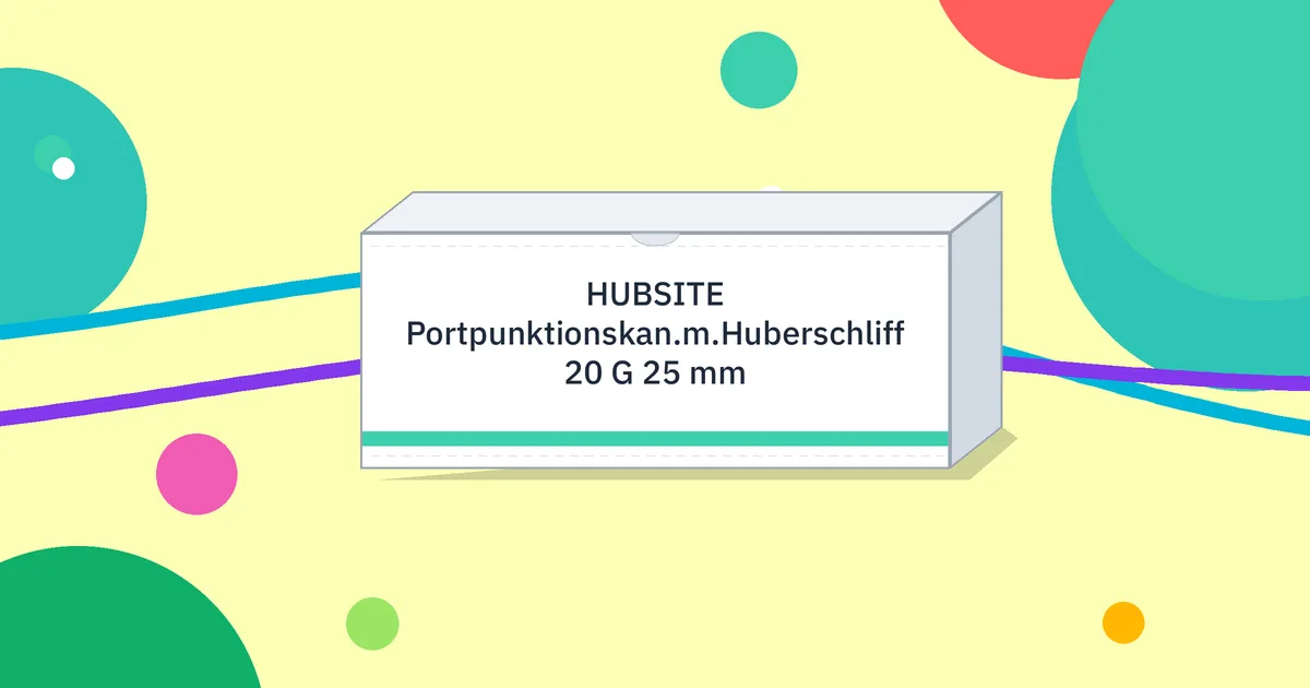 Symbolbild: Packung mit der Aufschrift HUBSITE Portpunktionskan.m.Huberschliff 20 G 25 mm (PZN 07369725) – Verfügbarkeit und Bezug in Apotheken in Frankfurt am Main