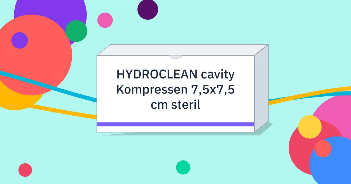 Symbolbild: Packung mit der Aufschrift HYDROCLEAN cavity Kompressen 7,5x7,5 cm steril (PZN 10995774) – Verfügbarkeit und Bezug in Apotheken in Frankfurt am Main