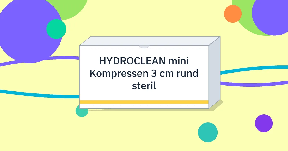 Symbolbild: Packung mit der Aufschrift HYDROCLEAN mini Kompressen 3 cm rund steril (PZN 17847870) – Verfügbarkeit und Bezug in Apotheken in Frankfurt am Main