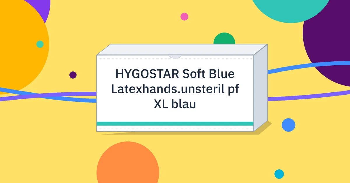 Symbolbild: Packung mit der Aufschrift HYGOSTAR Soft Blue Latexhands.unsteril pf XL blau (PZN 20773371) – Verfügbarkeit und Bezug in Apotheken in Frankfurt am Main