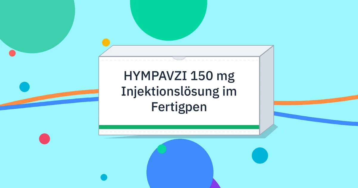 Symbolbild: Packung mit der Aufschrift HYMPAVZI 150 mg Injektionslösung im Fertigpen (PZN 19281214) – Verfügbarkeit und Bezug in Apotheken in Frankfurt am Main