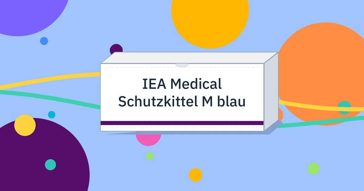 Symbolbild: Packung mit der Aufschrift IEA Medical Schutzkittel M blau (PZN 18676241) – Verfügbarkeit und Bezug in Apotheken in Frankfurt am Main
