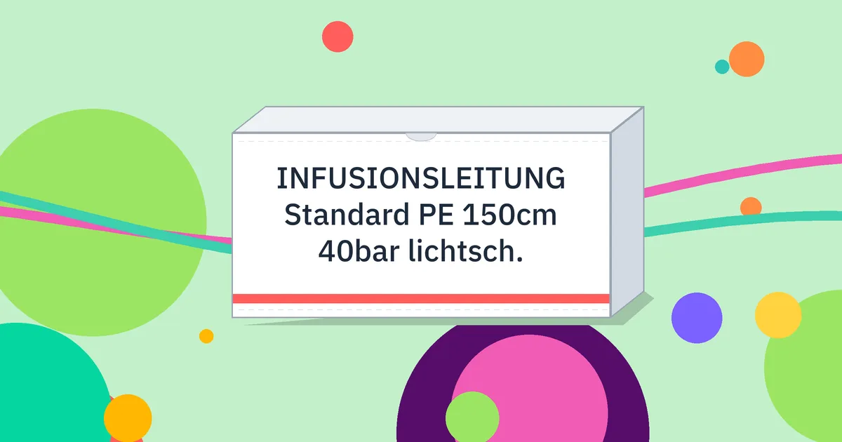 Symbolbild: Packung mit der Aufschrift INFUSIONSLEITUNG Standard PE 150cm 40bar lichtsch. (PZN 18469128) – Verfügbarkeit und Bezug in Apotheken in Frankfurt am Main