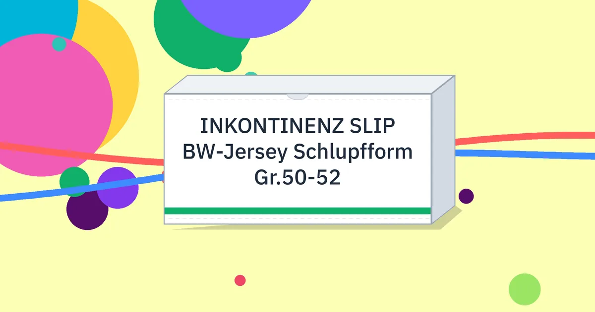 Symbolbild: Packung mit der Aufschrift INKONTINENZ SLIP BW-Jersey Schlupfform Gr.50-52 (PZN 10217700) – Verfügbarkeit und Bezug in Apotheken in Frankfurt am Main