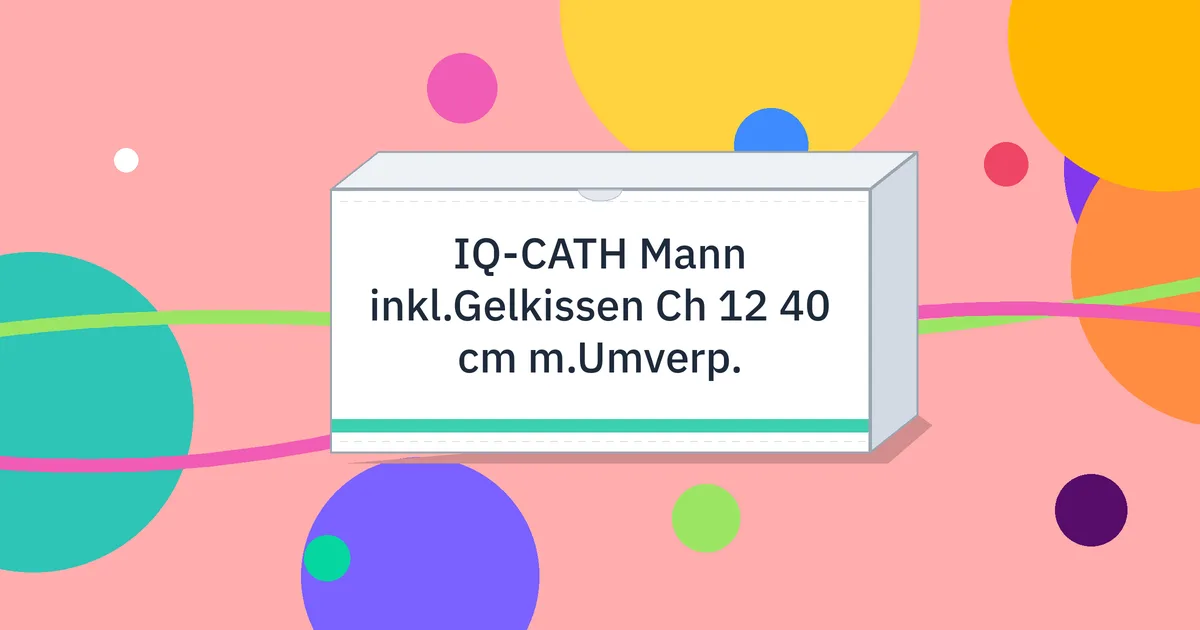 Symbolbild: Packung mit der Aufschrift IQ-CATH Mann inkl.Gelkissen Ch 12 40 cm m.Umverp. (PZN 01899149) – Verfügbarkeit und Bezug in Apotheken in Frankfurt am Main