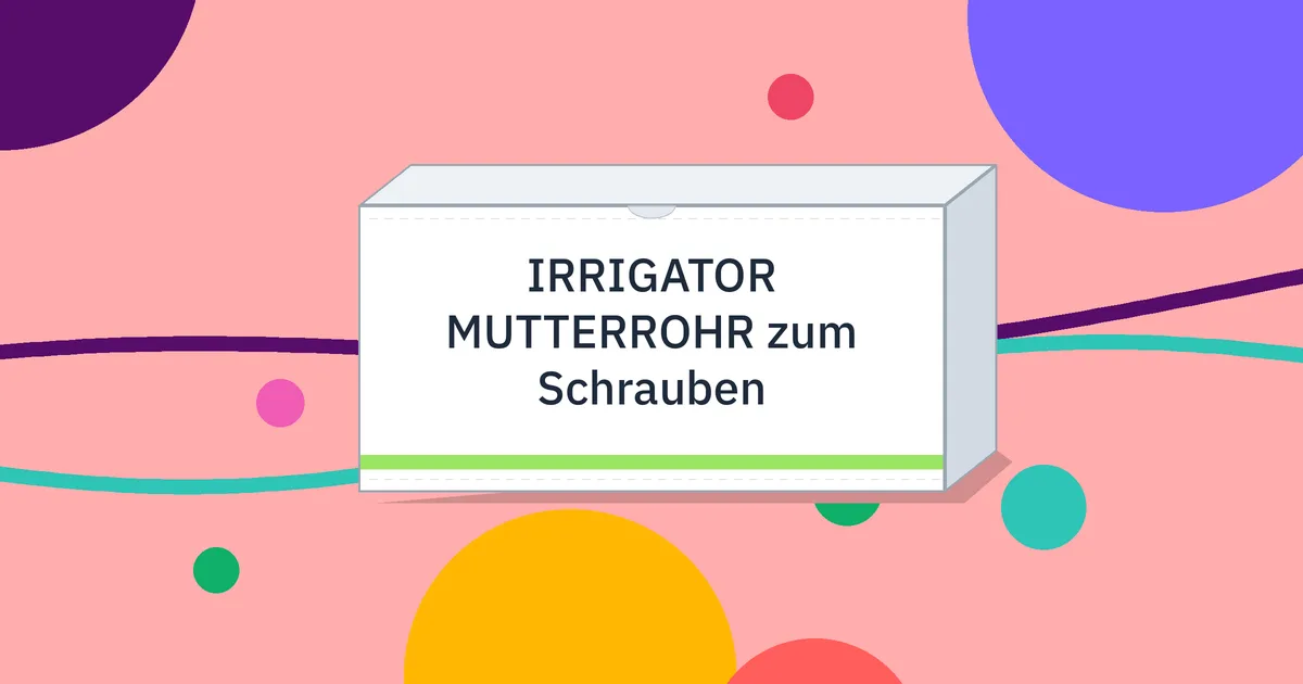 Symbolbild: Packung mit der Aufschrift IRRIGATOR MUTTERROHR zum Schrauben (PZN 02740847) – Verfügbarkeit und Bezug in Apotheken in Frankfurt am Main