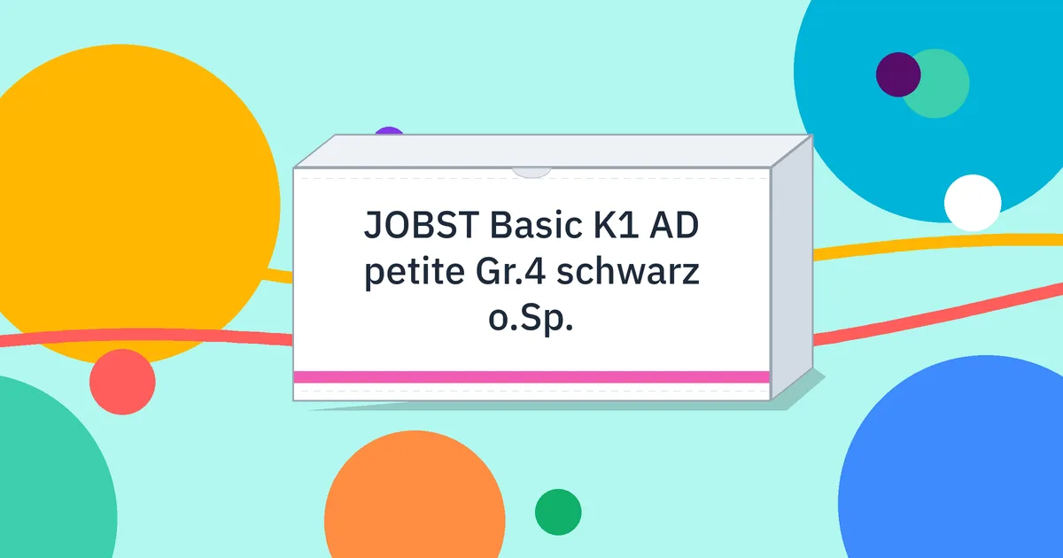Symbolbild: Packung mit der Aufschrift JOBST Basic K1 AD petite Gr.4 schwarz o.Sp. (PZN 15310700) – Verfügbarkeit und Bezug in Apotheken in Frankfurt am Main