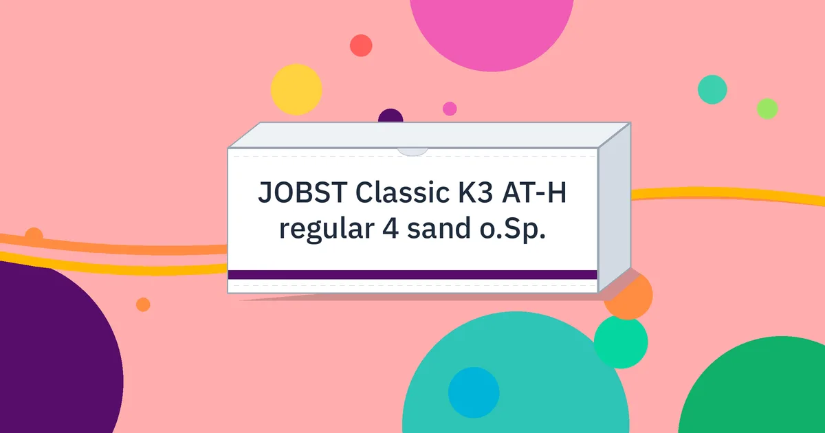 Symbolbild: Packung mit der Aufschrift JOBST Classic K3 AT-H regular 4 sand o.Sp. (PZN 13077843) – Verfügbarkeit und Bezug in Apotheken in Frankfurt am Main