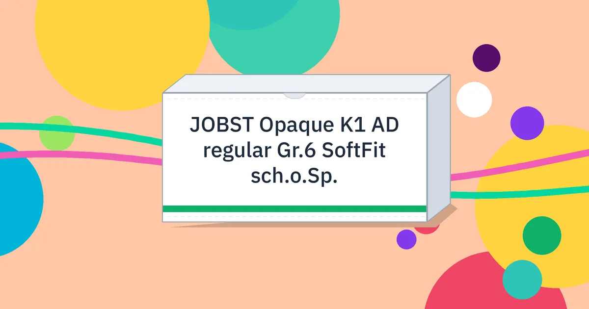 Symbolbild: Packung mit der Aufschrift JOBST Opaque K1 AD regular Gr.6 SoftFit sch.o.Sp. (PZN 13083163) – Verfügbarkeit und Bezug in Apotheken in Frankfurt am Main