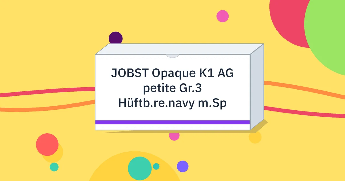 Symbolbild: Packung mit der Aufschrift JOBST Opaque K1 AG petite Gr.3 Hüftb.re.navy m.Sp (PZN 13099098) – Verfügbarkeit und Bezug in Apotheken in Frankfurt am Main