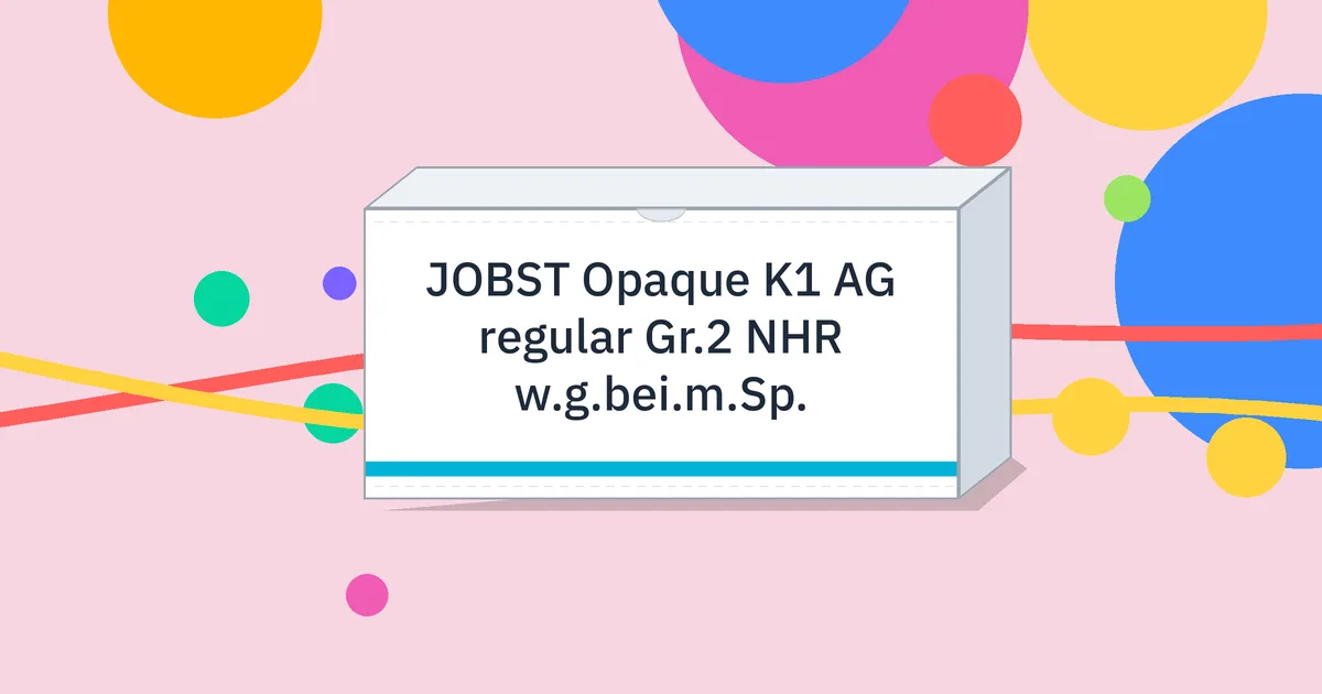 Symbolbild: Packung mit der Aufschrift JOBST Opaque K1 AG regular Gr.2 NHR w.g.bei.m.Sp. (PZN 16265692) – Verfügbarkeit und Bezug in Apotheken in Frankfurt am Main