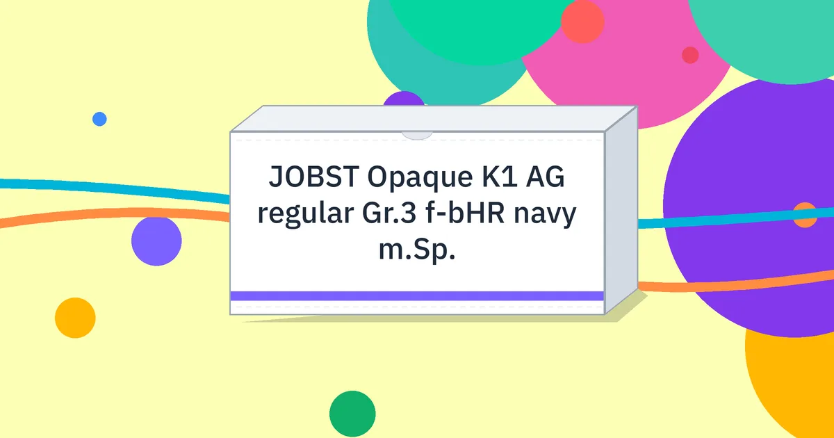 Symbolbild: Packung mit der Aufschrift JOBST Opaque K1 AG regular Gr.3 f-bHR navy m.Sp. (PZN 13090619) – Verfügbarkeit und Bezug in Apotheken in Frankfurt am Main