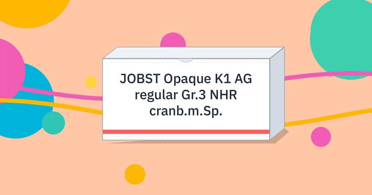 Symbolbild: Packung mit der Aufschrift JOBST Opaque K1 AG regular Gr.3 NHR cranb.m.Sp. (PZN 13091429) – Verfügbarkeit und Bezug in Apotheken in Frankfurt am Main