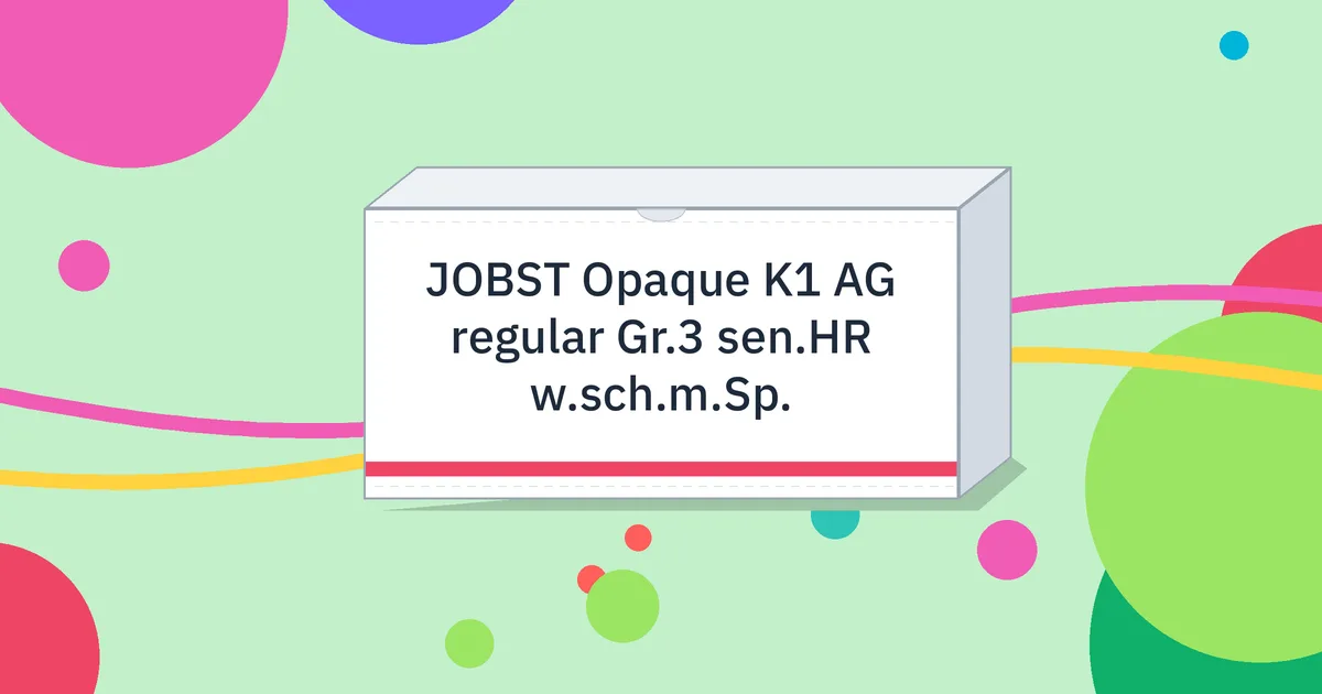 Symbolbild: Packung mit der Aufschrift JOBST Opaque K1 AG regular Gr.3 sen.HR w.sch.m.Sp. (PZN 13093339) – Verfügbarkeit und Bezug in Apotheken in Frankfurt am Main