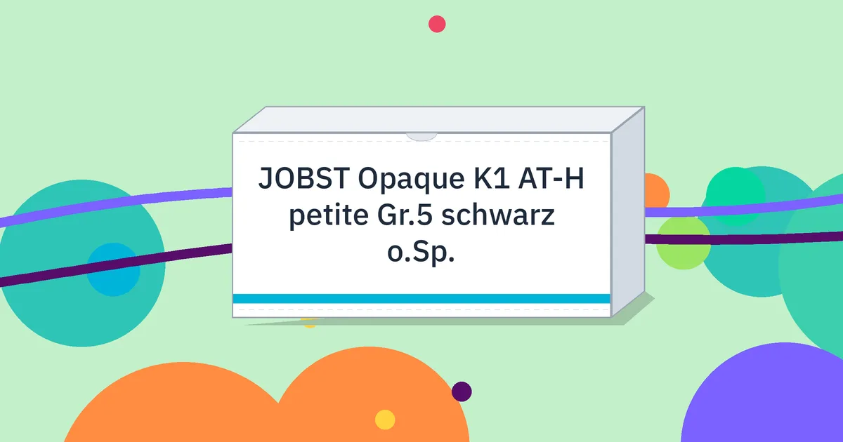 Symbolbild: Packung mit der Aufschrift JOBST Opaque K1 AT-H petite Gr.5 schwarz o.Sp. (PZN 13102498) – Verfügbarkeit und Bezug in Apotheken in Frankfurt am Main