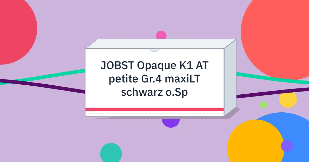 Symbolbild: Packung mit der Aufschrift JOBST Opaque K1 AT petite Gr.4 maxiLT schwarz o.Sp (PZN 13103368) – Verfügbarkeit und Bezug in Apotheken in Frankfurt am Main