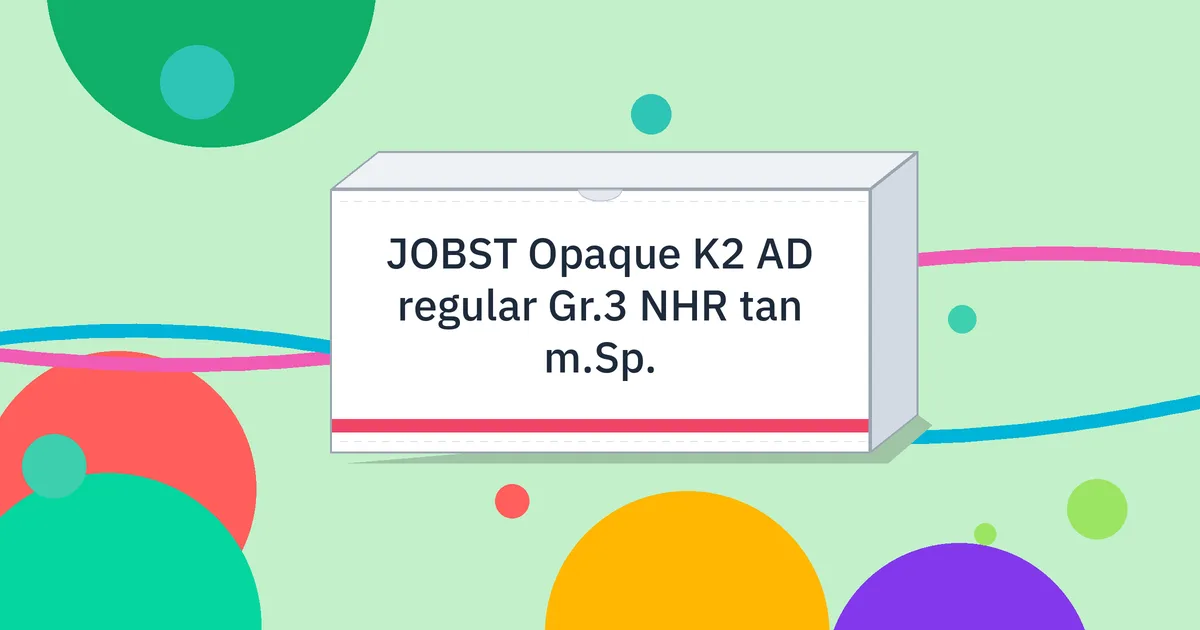 Symbolbild: Packung mit der Aufschrift JOBST Opaque K2 AD regular Gr.3 NHR tan m.Sp. (PZN 16277867) – Verfügbarkeit und Bezug in Apotheken in Frankfurt am Main