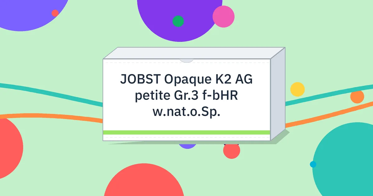 Symbolbild: Packung mit der Aufschrift JOBST Opaque K2 AG petite Gr.3 f-bHR w.nat.o.Sp. (PZN 11255571) – Verfügbarkeit und Bezug in Apotheken in Frankfurt am Main