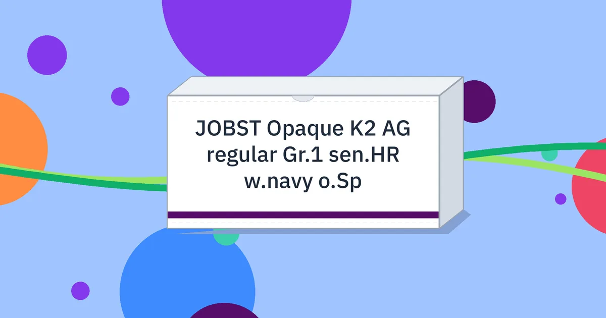 Symbolbild: Packung mit der Aufschrift JOBST Opaque K2 AG regular Gr.1 sen.HR w.navy o.Sp (PZN 13112918) – Verfügbarkeit und Bezug in Apotheken in Frankfurt am Main