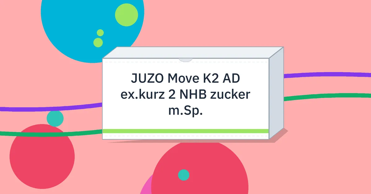 Symbolbild: Packung mit der Aufschrift JUZO Move K2 AD ex.kurz 2 NHB zucker m.Sp. (PZN 18509974) – Verfügbarkeit und Bezug in Apotheken in Frankfurt am Main