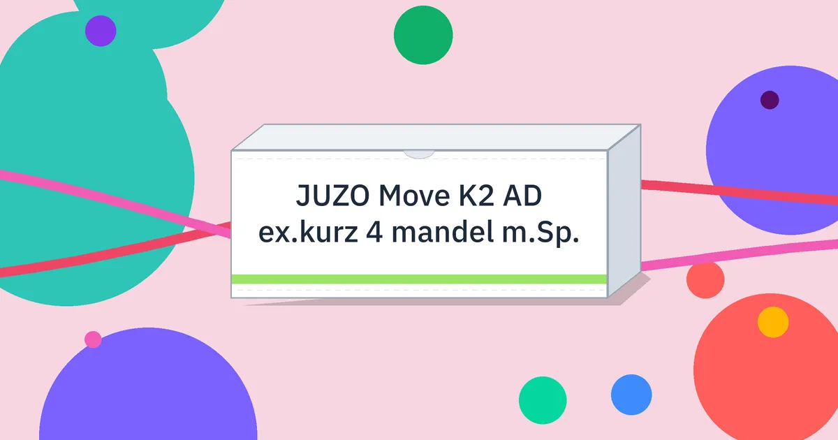 Symbolbild: Packung mit der Aufschrift JUZO Move K2 AD ex.kurz 4 mandel m.Sp. (PZN 16341134) – Verfügbarkeit und Bezug in Apotheken in Frankfurt am Main