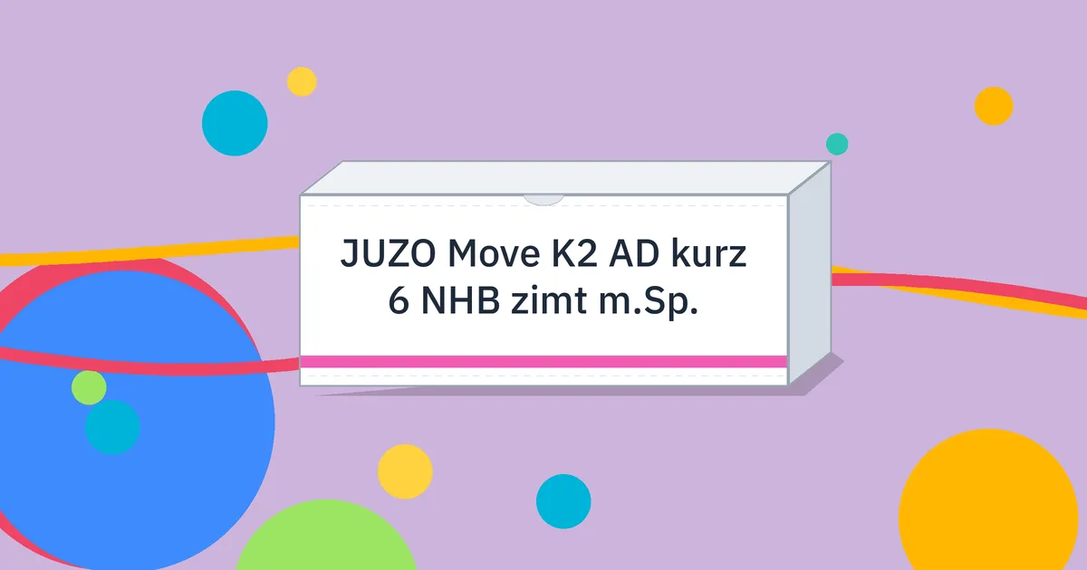 Symbolbild: Packung mit der Aufschrift JUZO Move K2 AD kurz 6 NHB zimt m.Sp. (PZN 18508762) – Verfügbarkeit und Bezug in Apotheken in Frankfurt am Main