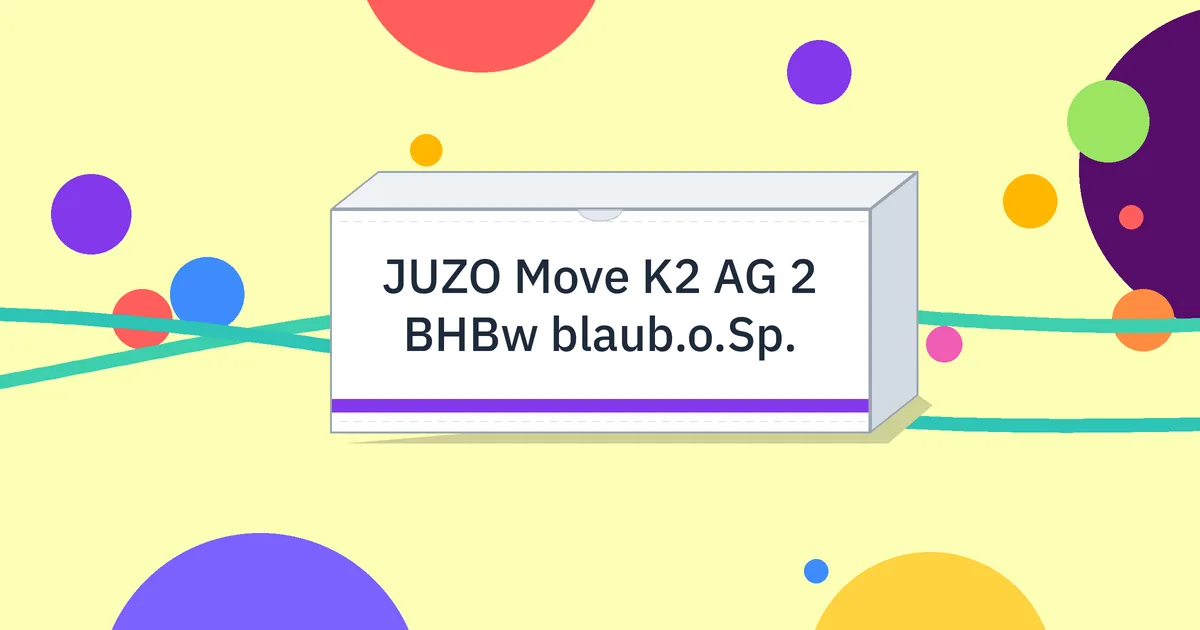 Symbolbild: Packung mit der Aufschrift JUZO Move K2 AG 2 BHBw blaub.o.Sp. (PZN 18557950) – Verfügbarkeit und Bezug in Apotheken in Frankfurt am Main
