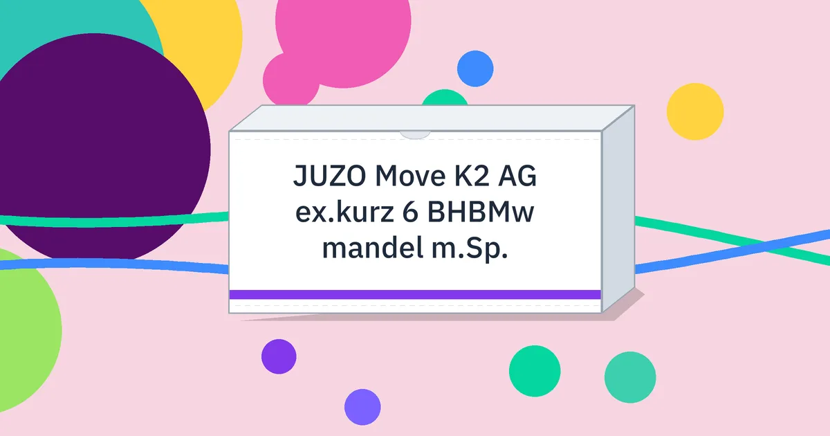 Symbolbild: Packung mit der Aufschrift JUZO Move K2 AG ex.kurz 6 BHBMw mandel m.Sp. (PZN 16650131) – Verfügbarkeit und Bezug in Apotheken in Frankfurt am Main