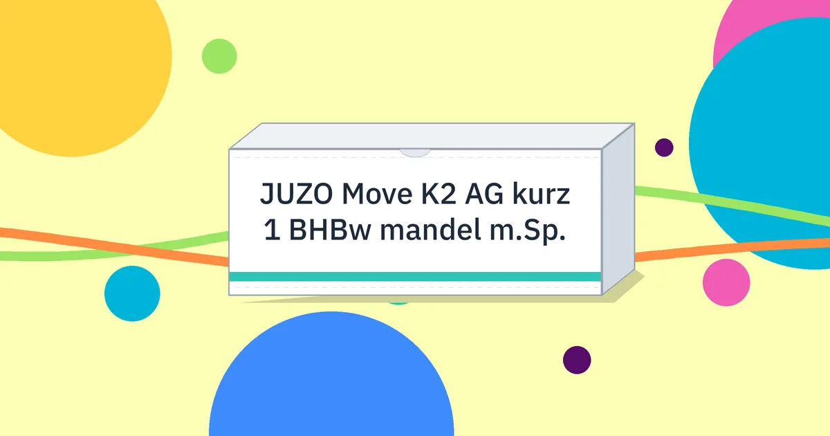 Symbolbild: Packung mit der Aufschrift JUZO Move K2 AG kurz 1 BHBw mandel m.Sp. (PZN 16645621) – Verfügbarkeit und Bezug in Apotheken in Frankfurt am Main