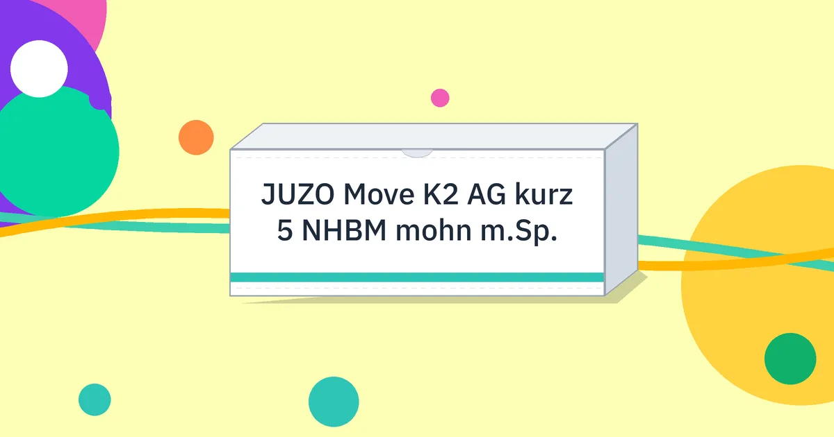 Symbolbild: Packung mit der Aufschrift JUZO Move K2 AG kurz 5 NHBM mohn m.Sp. (PZN 18558955) – Verfügbarkeit und Bezug in Apotheken in Frankfurt am Main