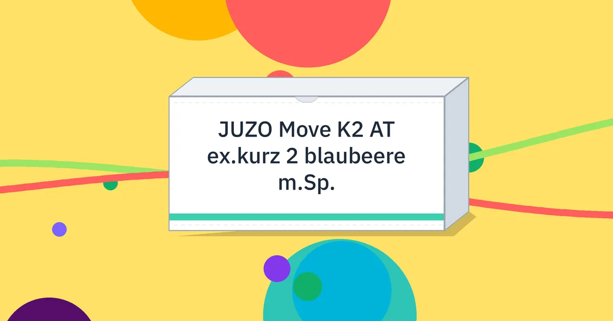 Symbolbild: Packung mit der Aufschrift JUZO Move K2 AT ex.kurz 2 blaubeere m.Sp. (PZN 20670814) – Verfügbarkeit und Bezug in Apotheken in Frankfurt am Main