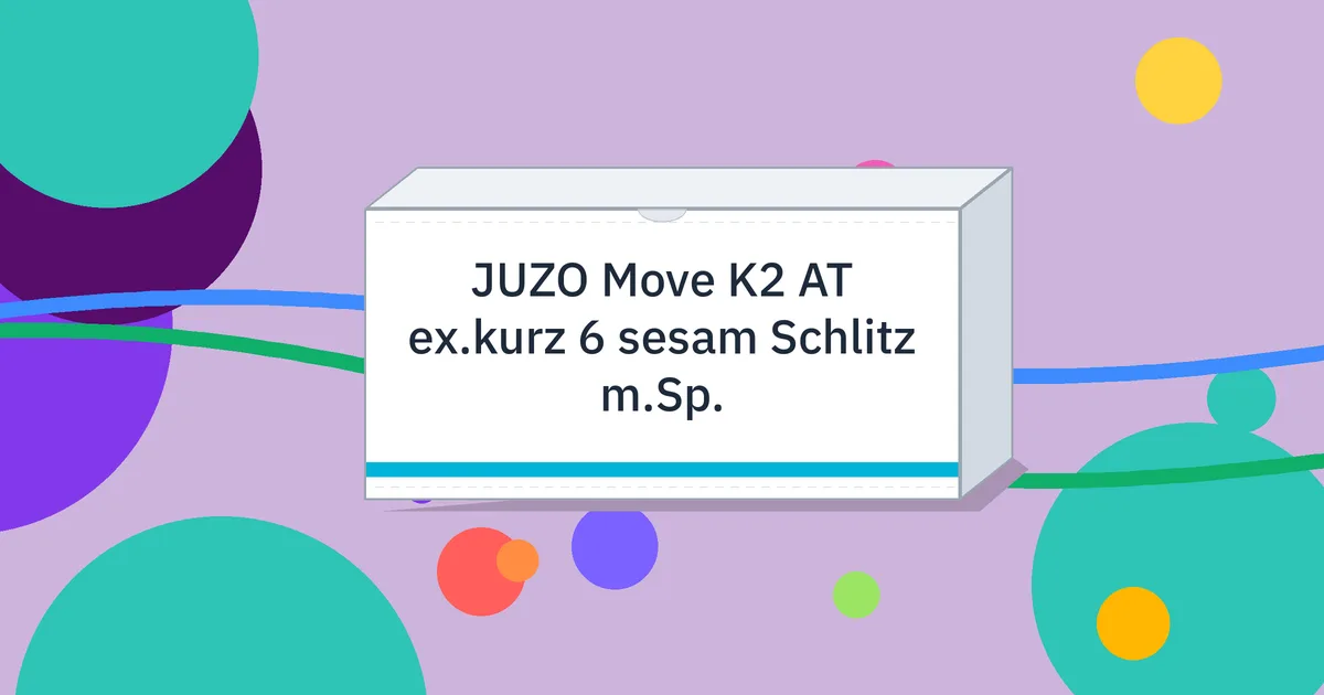 Symbolbild: Packung mit der Aufschrift JUZO Move K2 AT ex.kurz 6 sesam Schlitz m.Sp. (PZN 20671802) – Verfügbarkeit und Bezug in Apotheken in Frankfurt am Main