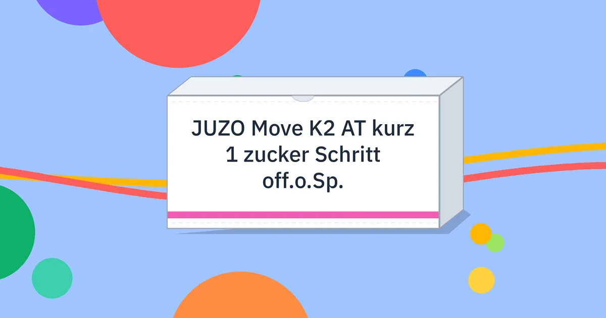 Symbolbild: Packung mit der Aufschrift JUZO Move K2 AT kurz 1 zucker Schritt off.o.Sp. (PZN 20675674) – Verfügbarkeit und Bezug in Apotheken in Frankfurt am Main