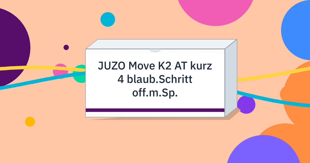 Symbolbild: Packung mit der Aufschrift JUZO Move K2 AT kurz 4 blaub.Schritt off.m.Sp. (PZN 20674456) – Verfügbarkeit und Bezug in Apotheken in Frankfurt am Main