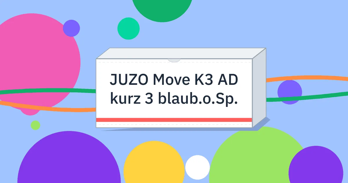 Symbolbild: Packung mit der Aufschrift JUZO Move K3 AD kurz 3 blaub.o.Sp. (PZN 18572464) – Verfügbarkeit und Bezug in Apotheken in Frankfurt am Main
