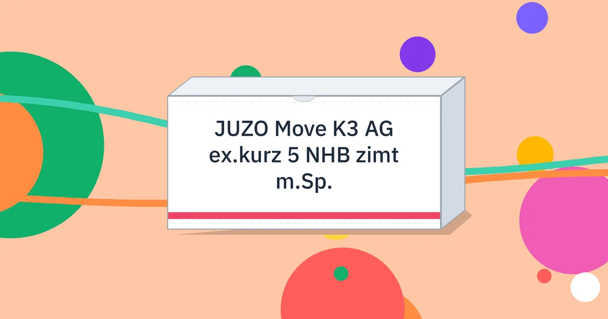 Symbolbild: Packung mit der Aufschrift JUZO Move K3 AG ex.kurz 5 NHB zimt m.Sp. (PZN 18583108) – Verfügbarkeit und Bezug in Apotheken in Frankfurt am Main