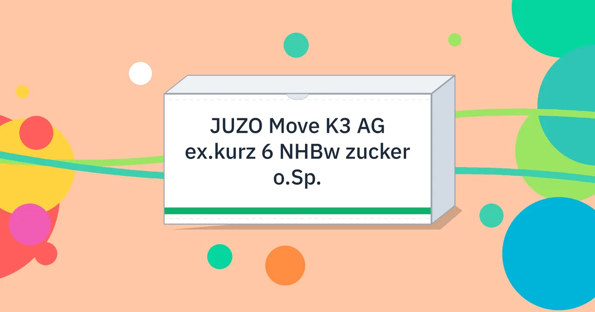 Symbolbild: Packung mit der Aufschrift JUZO Move K3 AG ex.kurz 6 NHBw zucker o.Sp. (PZN 18584390) – Verfügbarkeit und Bezug in Apotheken in Frankfurt am Main