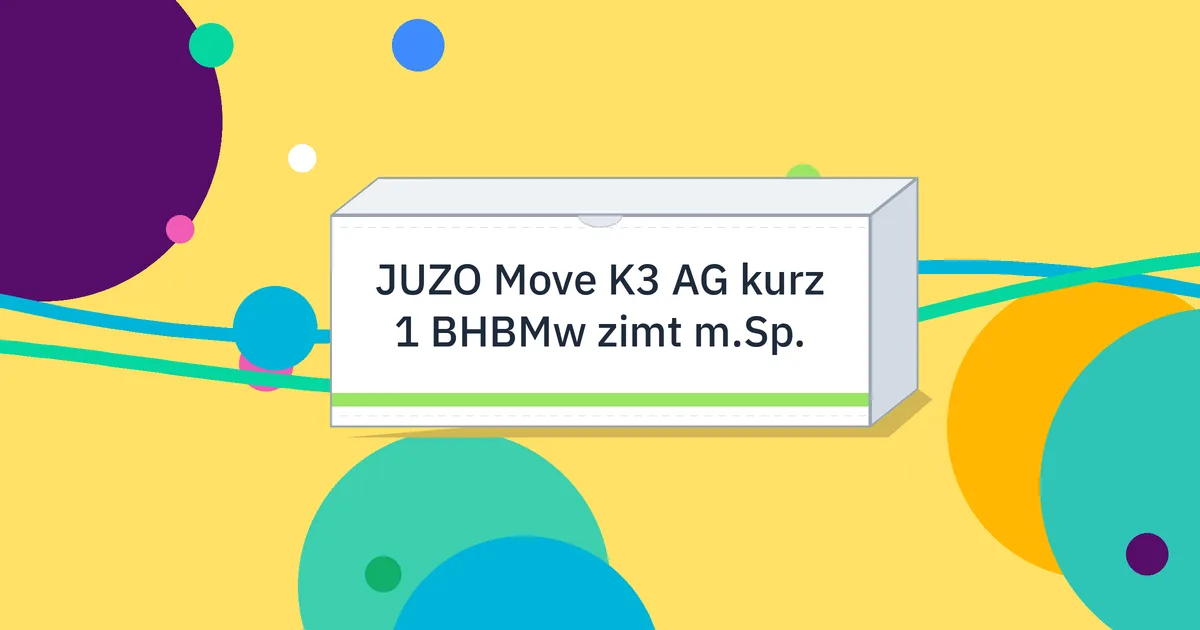 Symbolbild: Packung mit der Aufschrift JUZO Move K3 AG kurz 1 BHBMw zimt m.Sp. (PZN 18580216) – Verfügbarkeit und Bezug in Apotheken in Frankfurt am Main