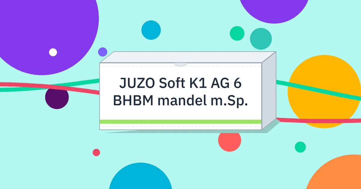Symbolbild: Packung mit der Aufschrift JUZO Soft K1 AG 6 BHBM mandel m.Sp. (PZN 14855194) – Verfügbarkeit und Bezug in Apotheken in Frankfurt am Main