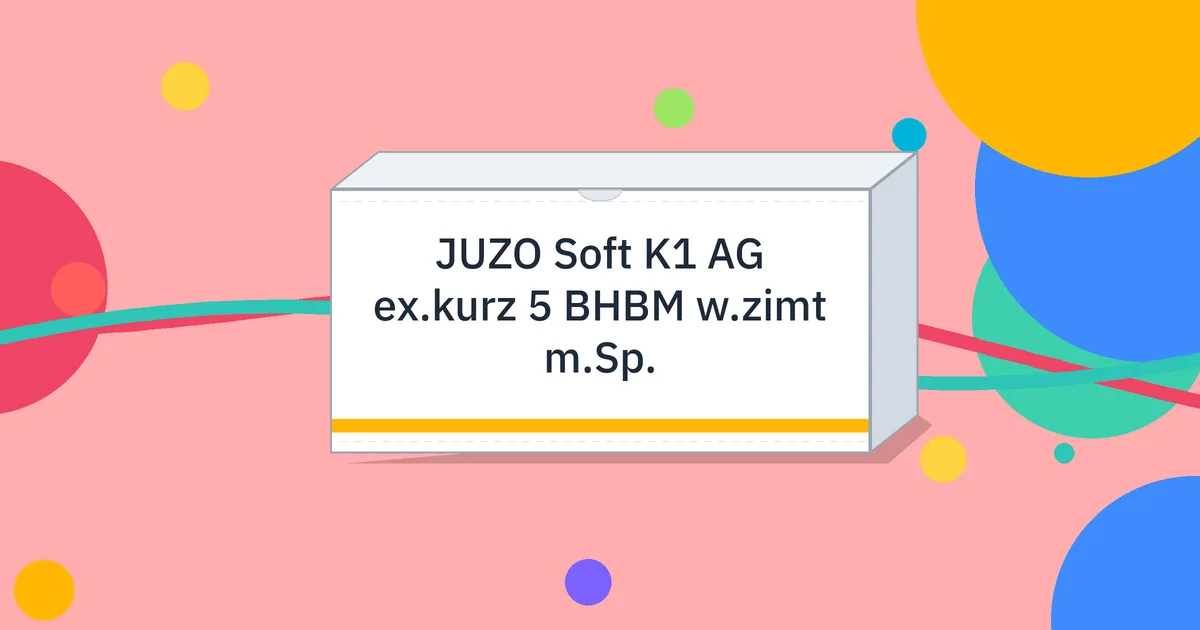 Symbolbild: Packung mit der Aufschrift JUZO Soft K1 AG ex.kurz 5 BHBM w.zimt m.Sp. (PZN 14864112) – Verfügbarkeit und Bezug in Apotheken in Frankfurt am Main
