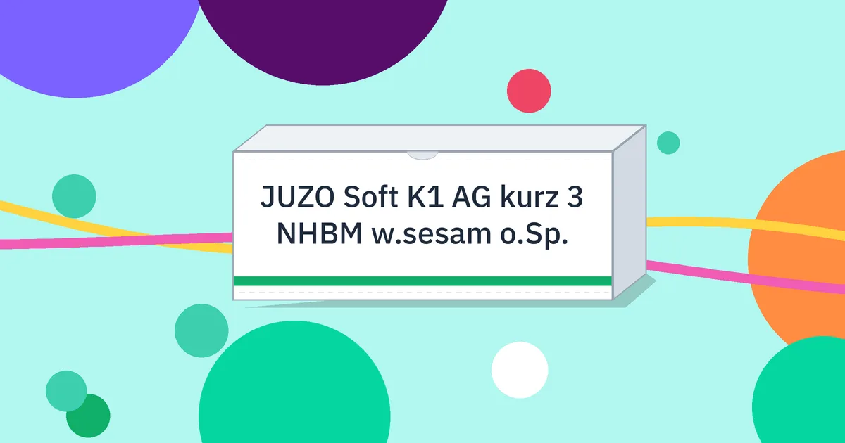 Symbolbild: Packung mit der Aufschrift JUZO Soft K1 AG kurz 3 NHBM w.sesam o.Sp. (PZN 14999941) – Verfügbarkeit und Bezug in Apotheken in Frankfurt am Main